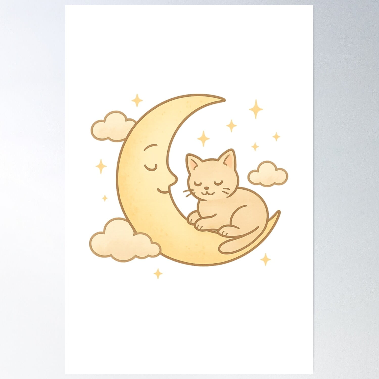 Sleeping Cat On Crescent Moon – Dreamy Celestial Design Poster Wall Art ...