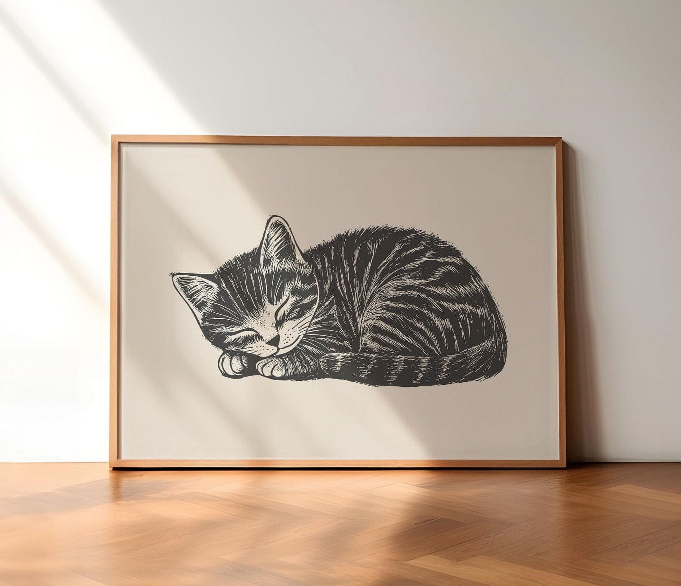 Sleeping Cat Poster, Vintage Cat Print, Retro Kitty Wall Art, Cat ...