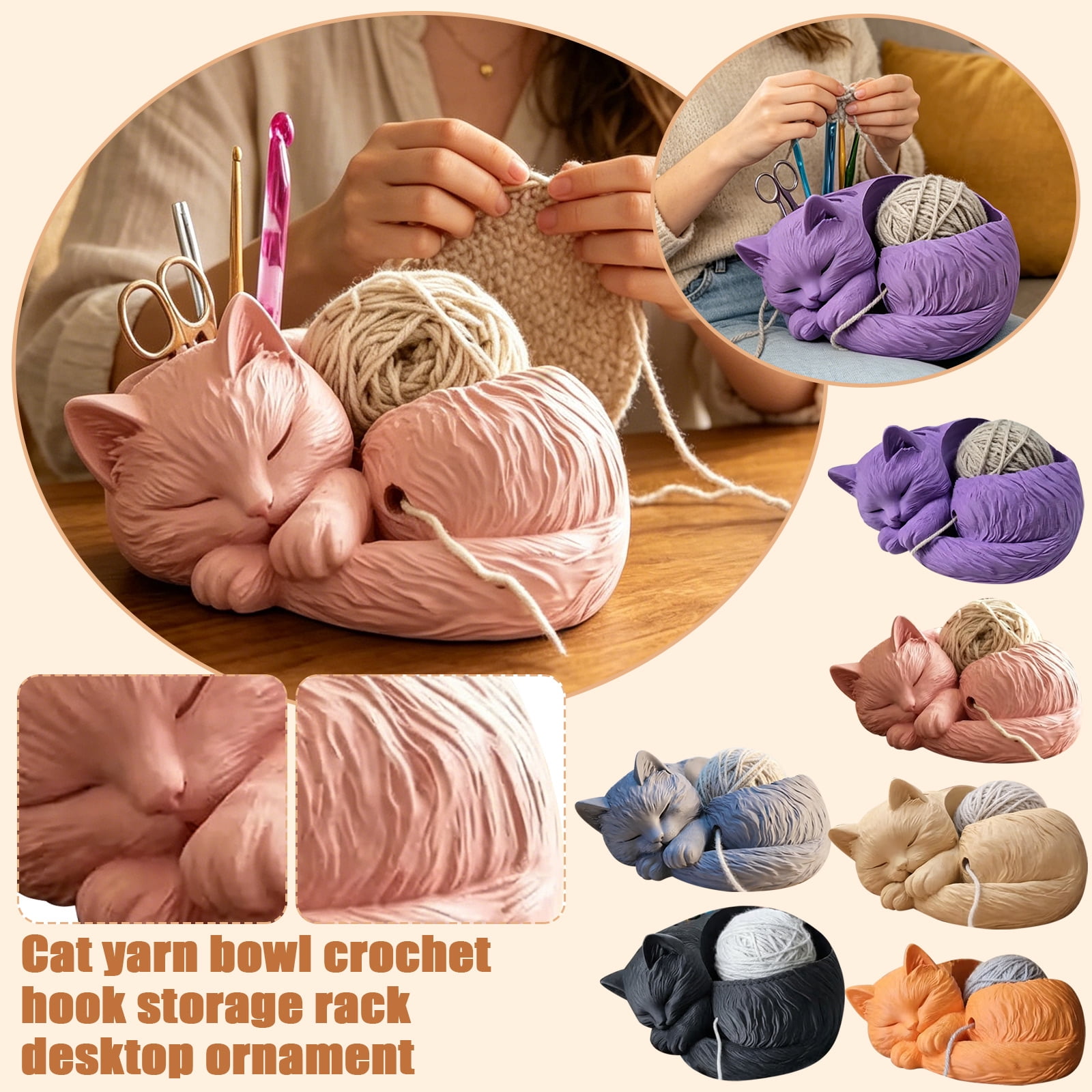 Sleeping Cat Yarn Holder for Knitting and Crocheting, Cute Cat Shaped ...