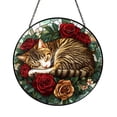 Sleeping Cat with Roses Stained Glass Style Suncatcher – Floral Window ...