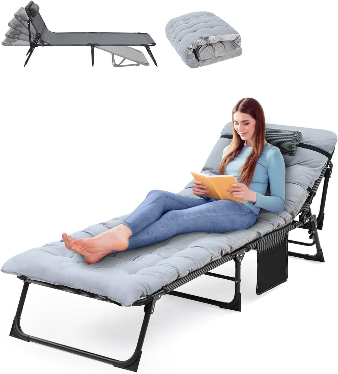 Sleeping Cots for Adults: 5-Angle Adjustable Folding Bed with Thick ...