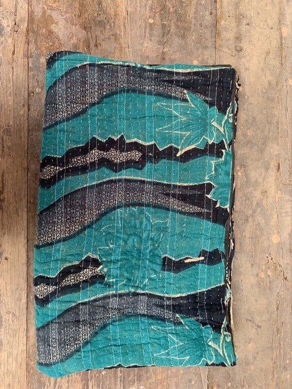 Sleeping Counterpane Stitched Hand Kantha Work Gudari Quilted FloraL ...