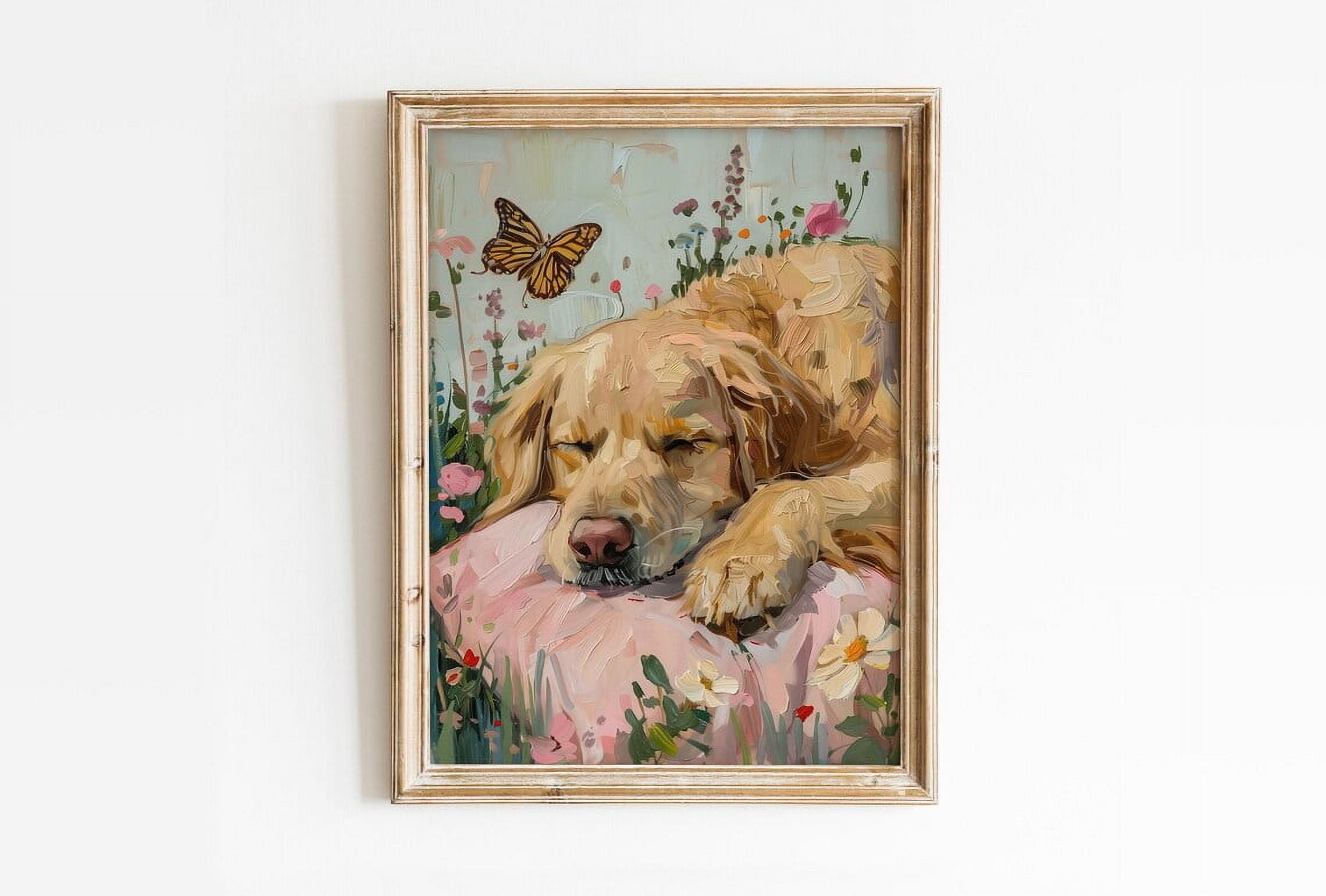 Sleeping Dog And Butterfly Wall Art, Girly Spring Print, Preppy Easter ...