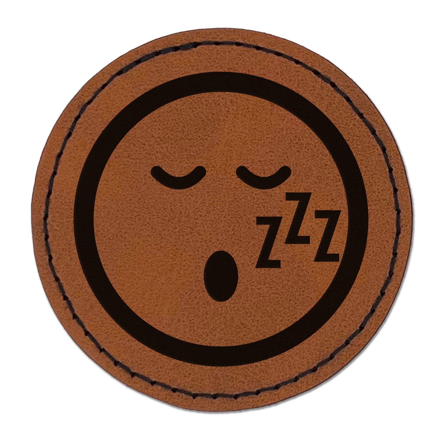 Sleeping Face Tired Emoticon 2.5" Faux Leather Round Engraved Iron-On ...