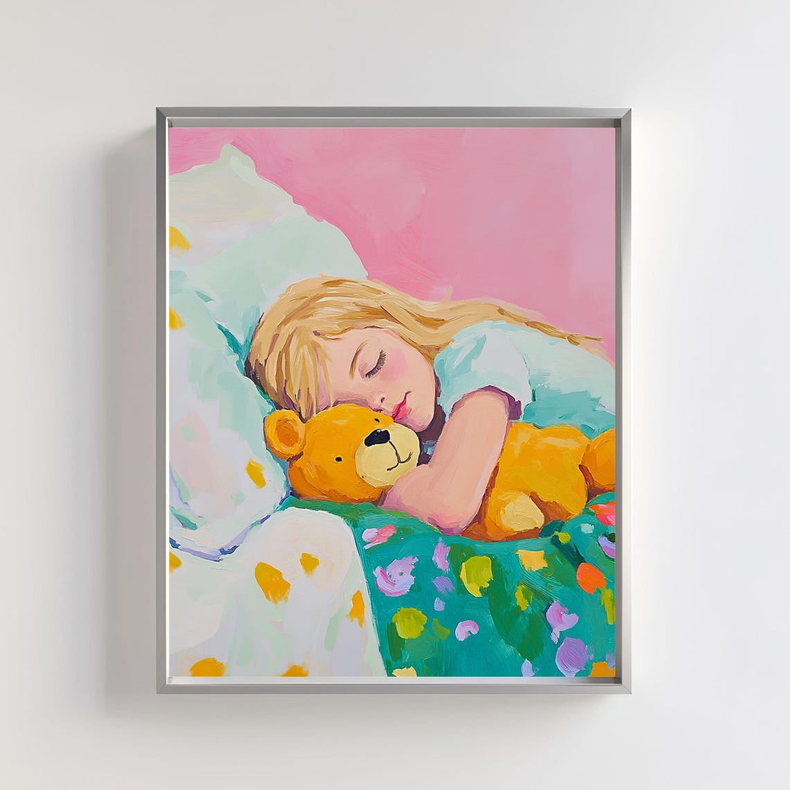 Sleeping Girls Artful Art, Nursery Wall Decorating Of Child With Teddy ...