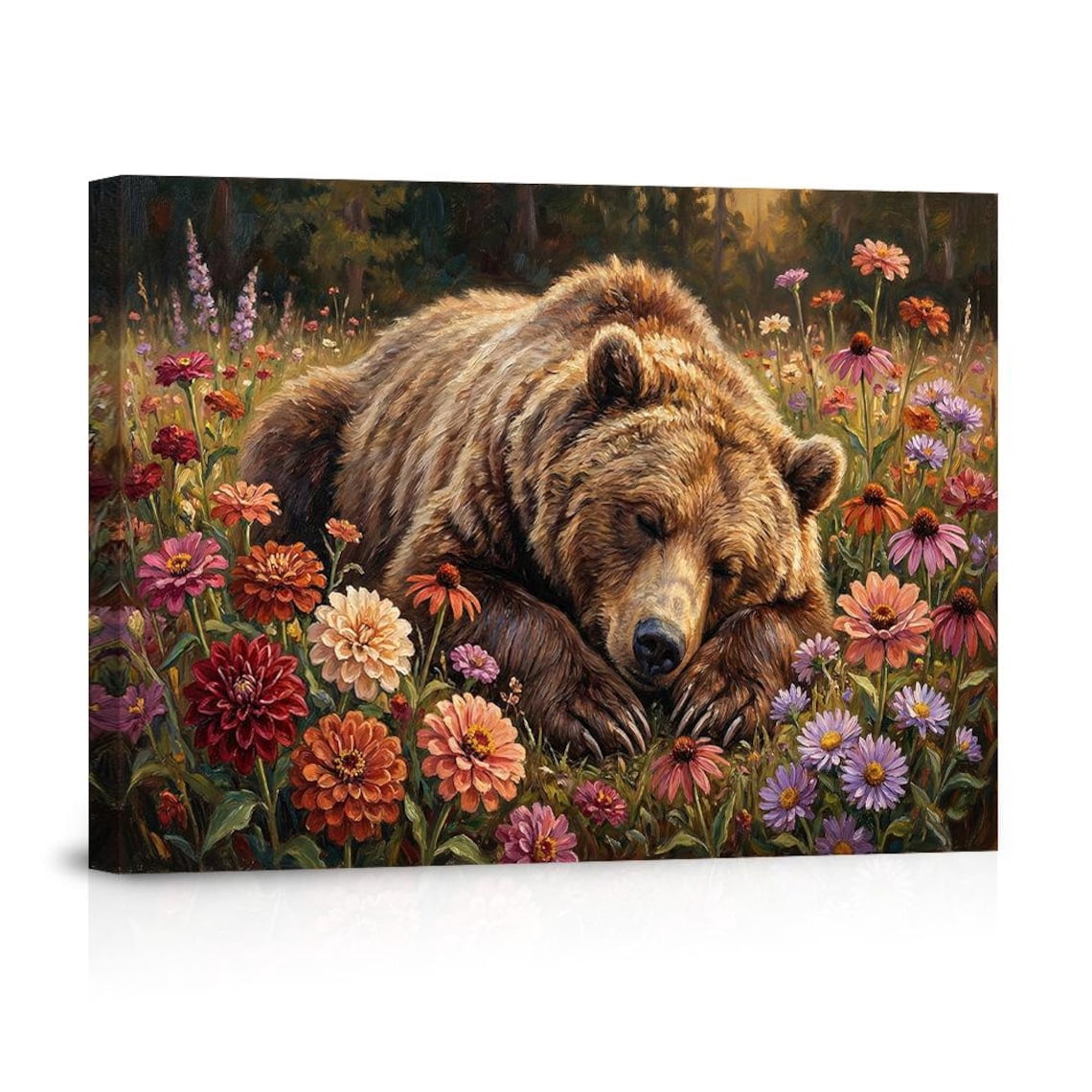 Sleeping Grizzly Bear In Wildflower Meadow Nature-Inspired Home Modern ...