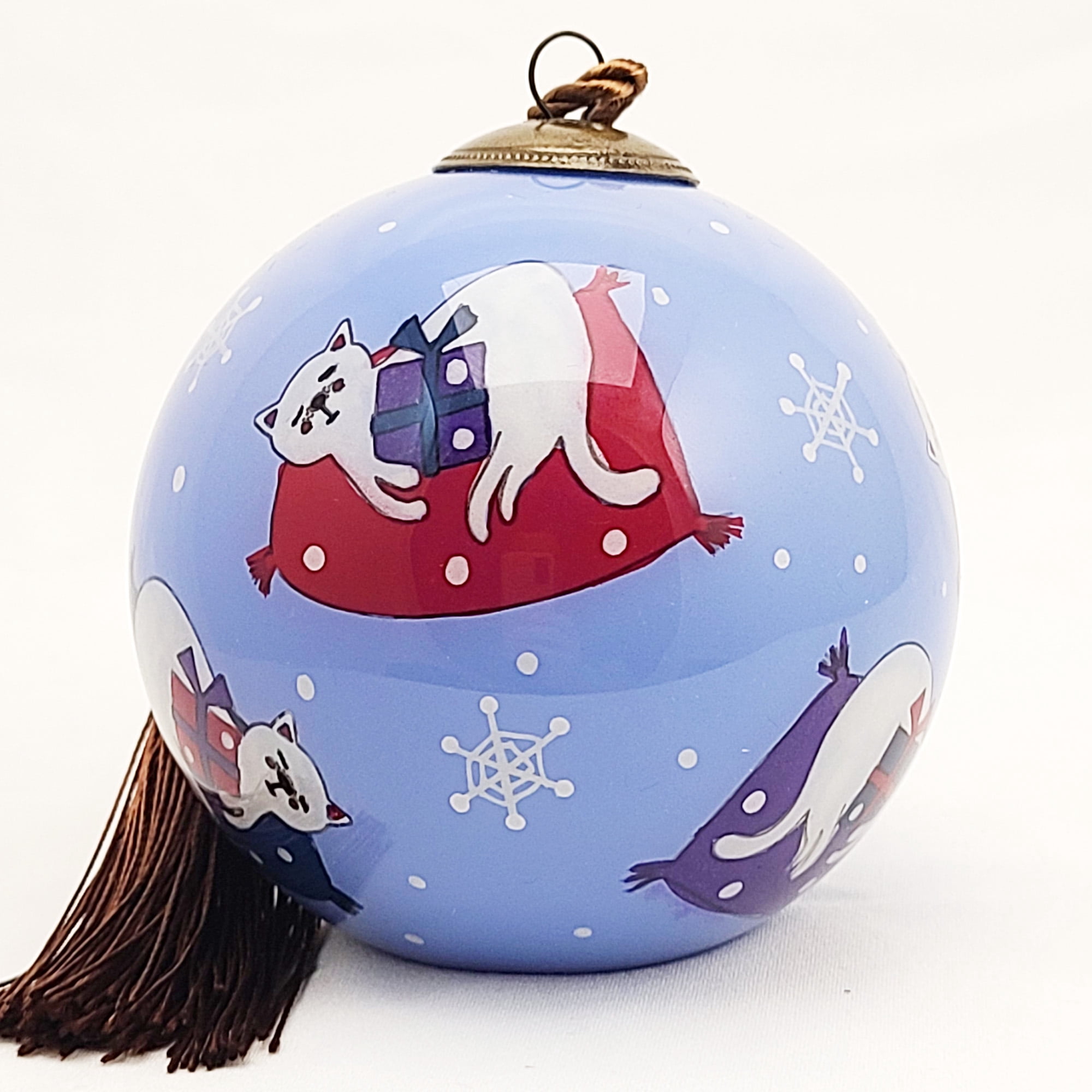 Sleeping Kittens Blue -Inside Painted Glass Ornament with Premium Gift ...