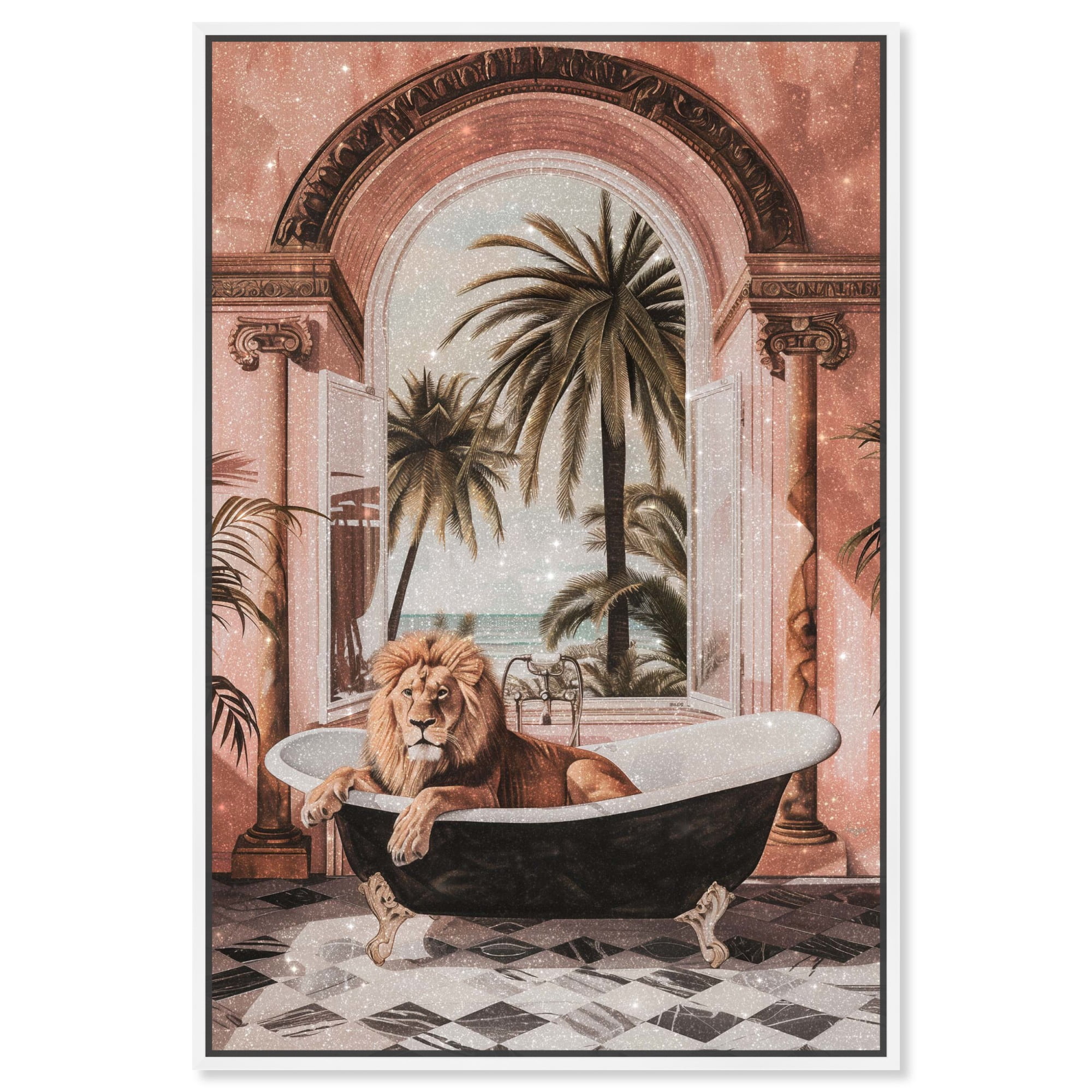 Sleeping Lion Bath Canvas Jungle Bathroom Art by Art Remedy, White ...