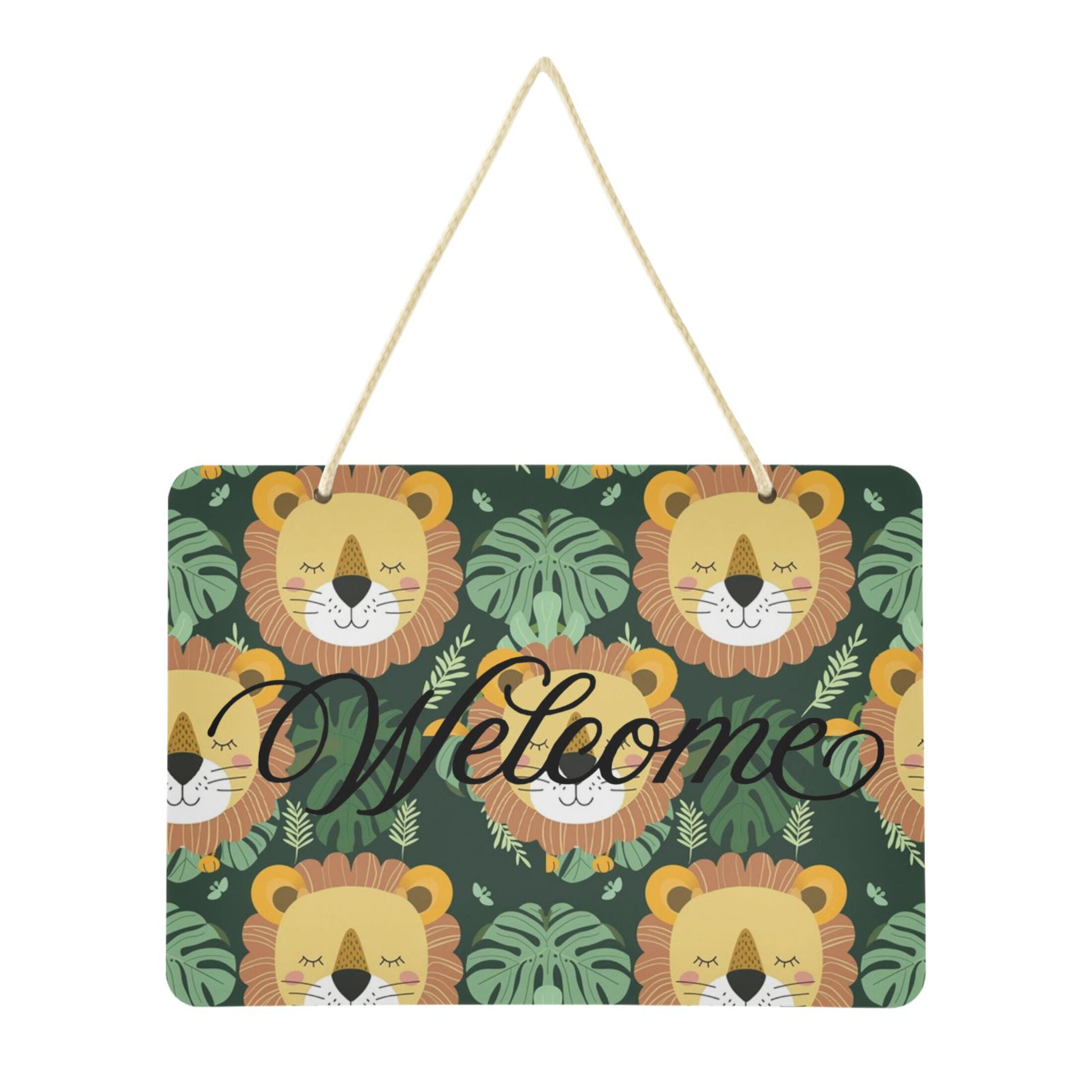 Sleeping Lion and Leaf Welcome Sign Front Door PVC 14x10 inch Hanger ...