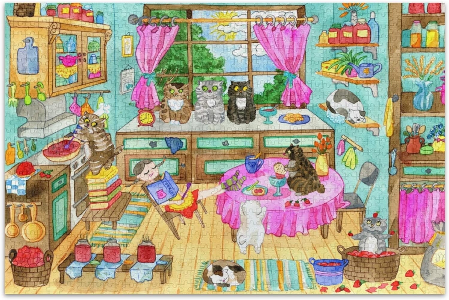 Sleeping Pretty Girl and Many Bobtail Cats Jigsaw Puzzle 500 Pieces ...