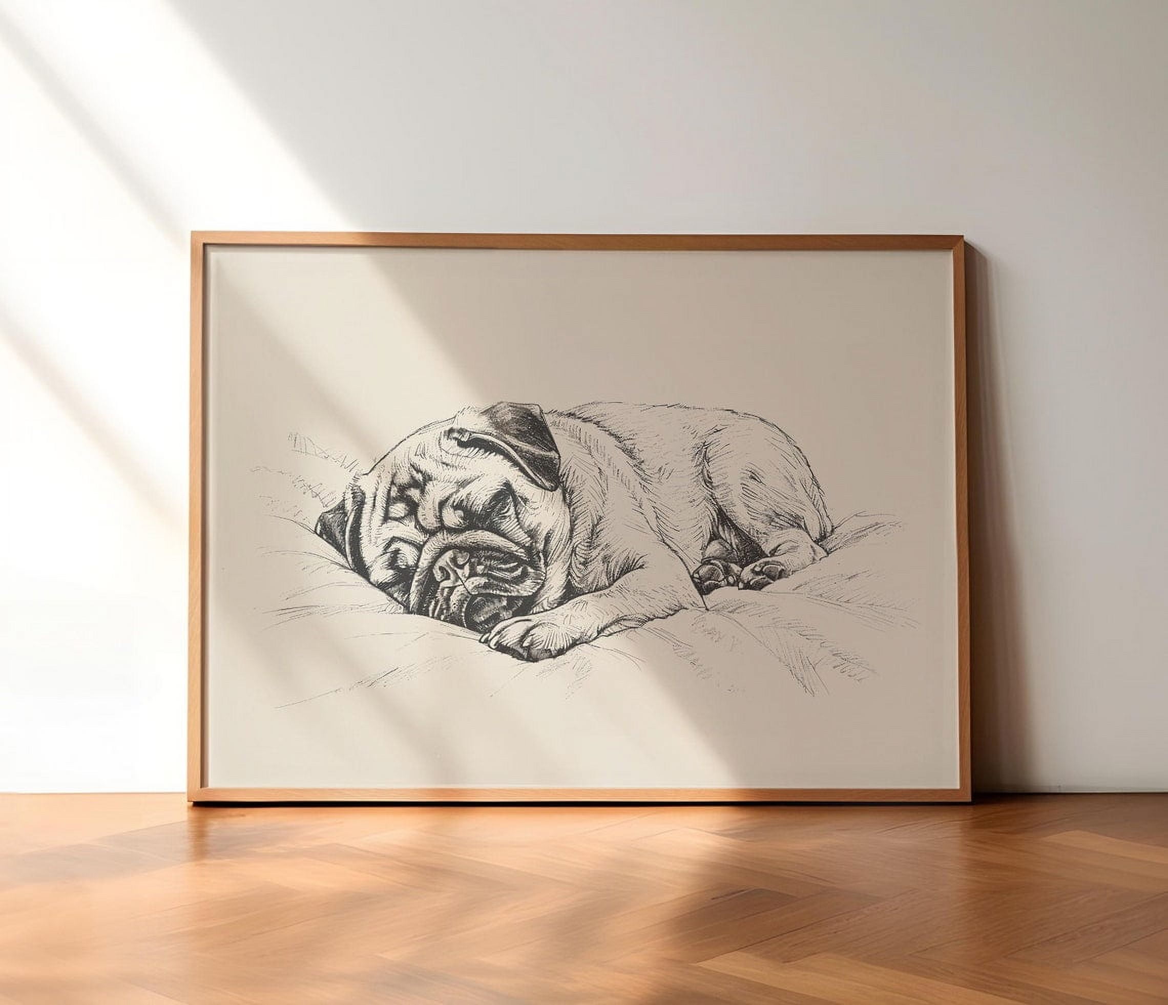 Sleeping Pug Vintage Print, Dog Vintage Art, Pug Wall Art, Antique ...