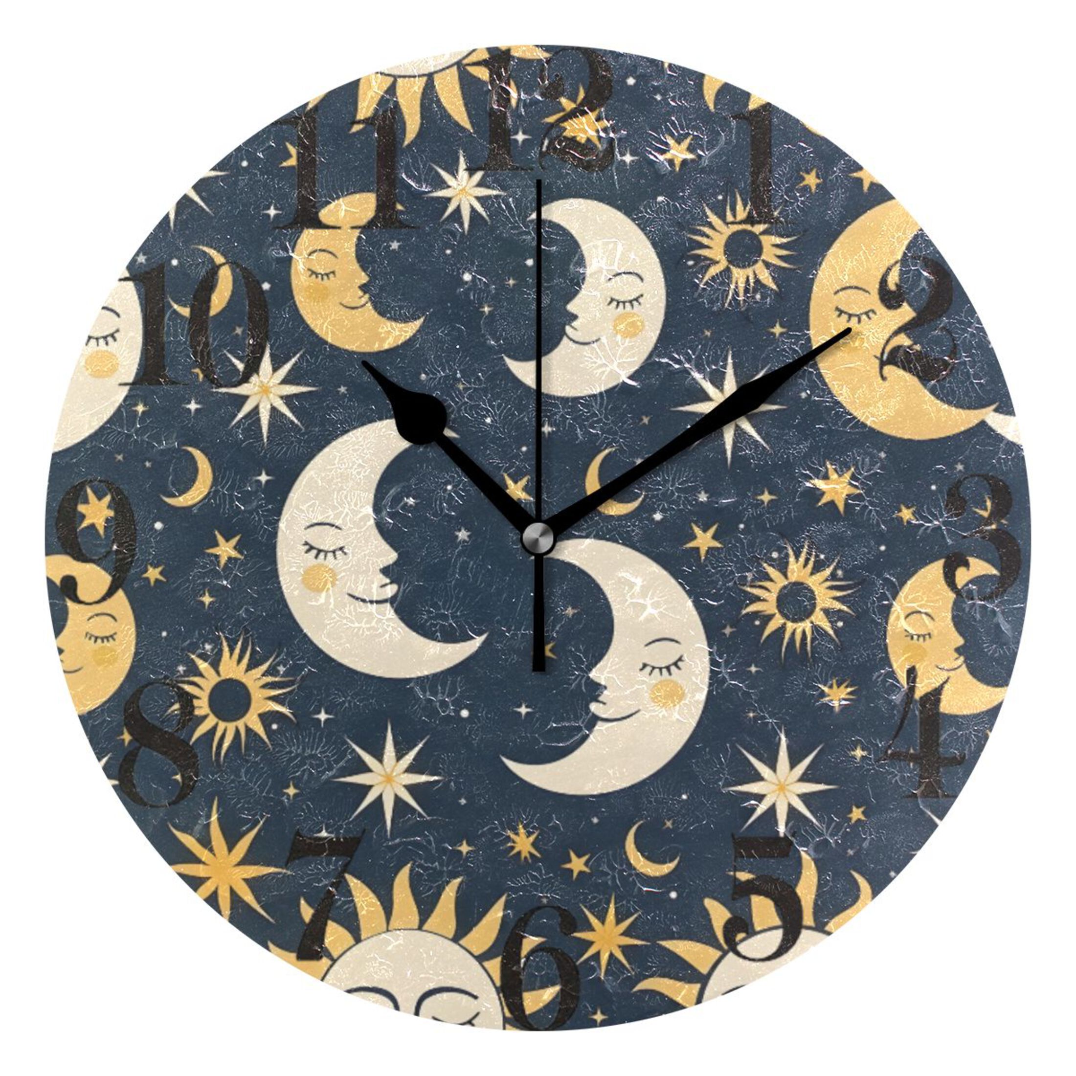 Sleeping Sun and Moon Wall Clock 9.8 inch Battery Operated Clocks Non ...