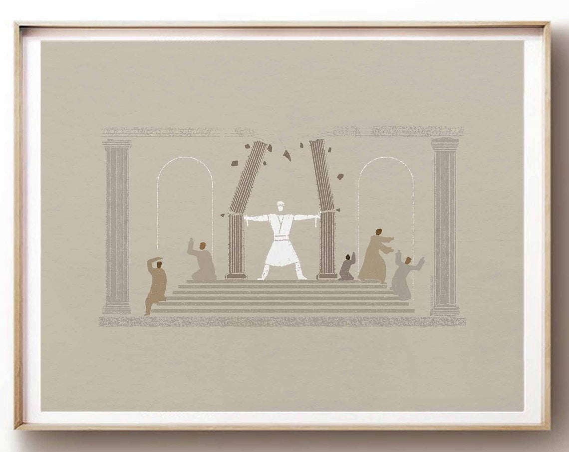 Samson And The Pillars, Christian Bible Art, Modern Bible Sketches ...
