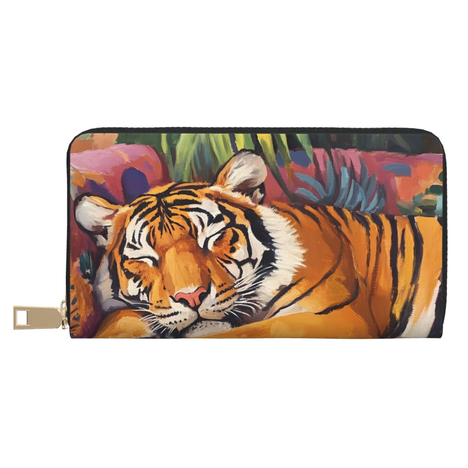 Sleeping Tiger On Couch Wallet Women, Leather Bifold Multi Card Wallet ...