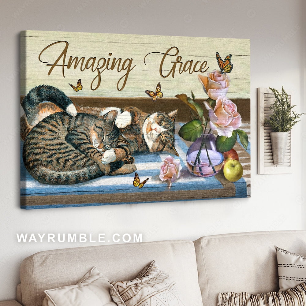 Sleeping cat, Pink rose, Pretty butterfly, Amazing grace - Jesus Landscape poster Prints ...