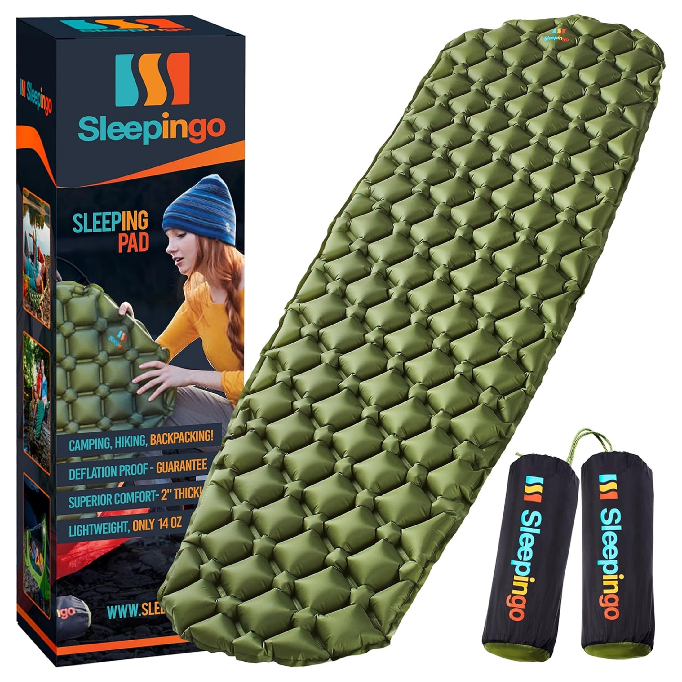 Sleepingo Large Sleeping Pad for Camping (2 Pack) - Ultralight Sleeping ...