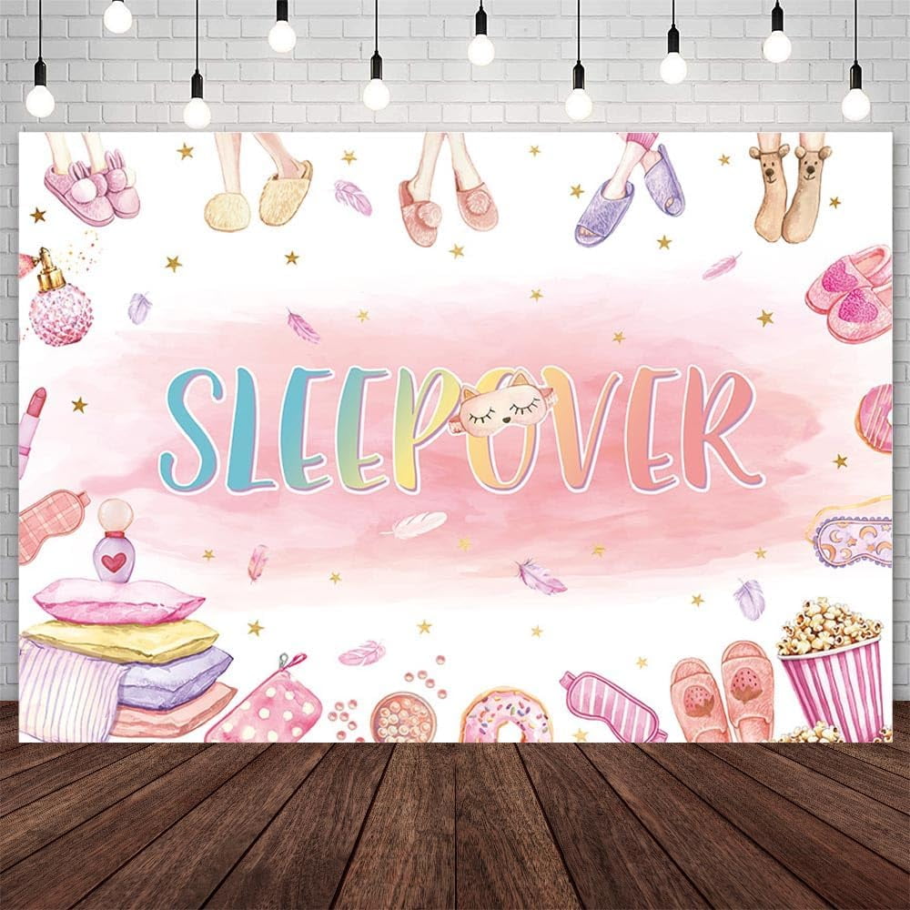 Sleepover Backdrop for Girl Women Pink White Slumber Party Photography ...