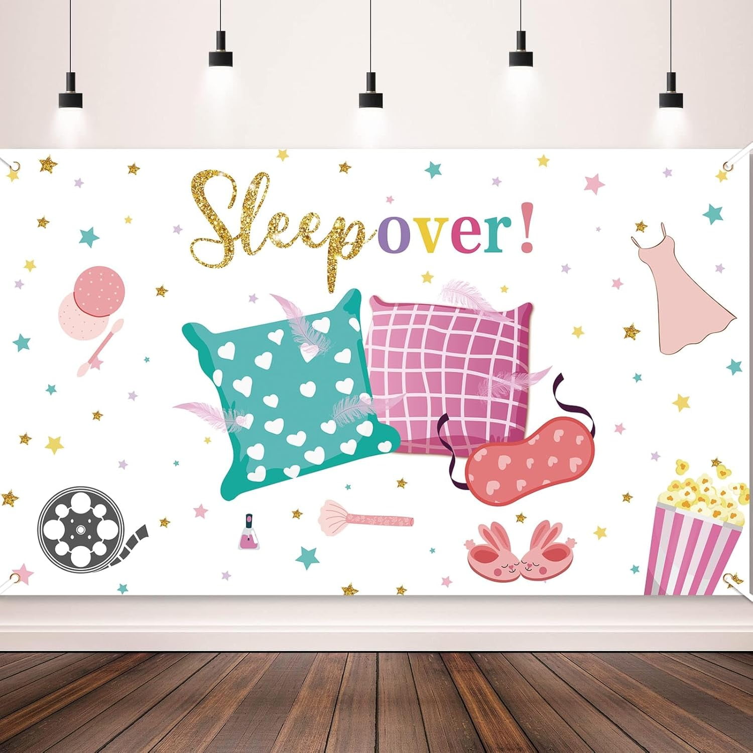 Sleepover Party Backdrop Banner, Sleepover Birthday Party Decorations ...