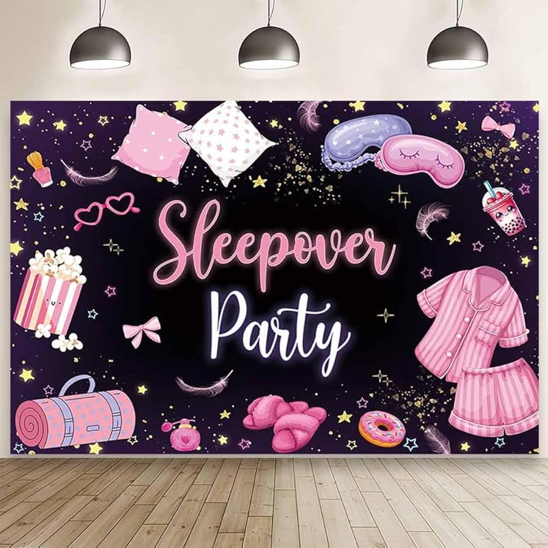 Sleepover Party Backdrop Black Pink Slumber Party Photography ...