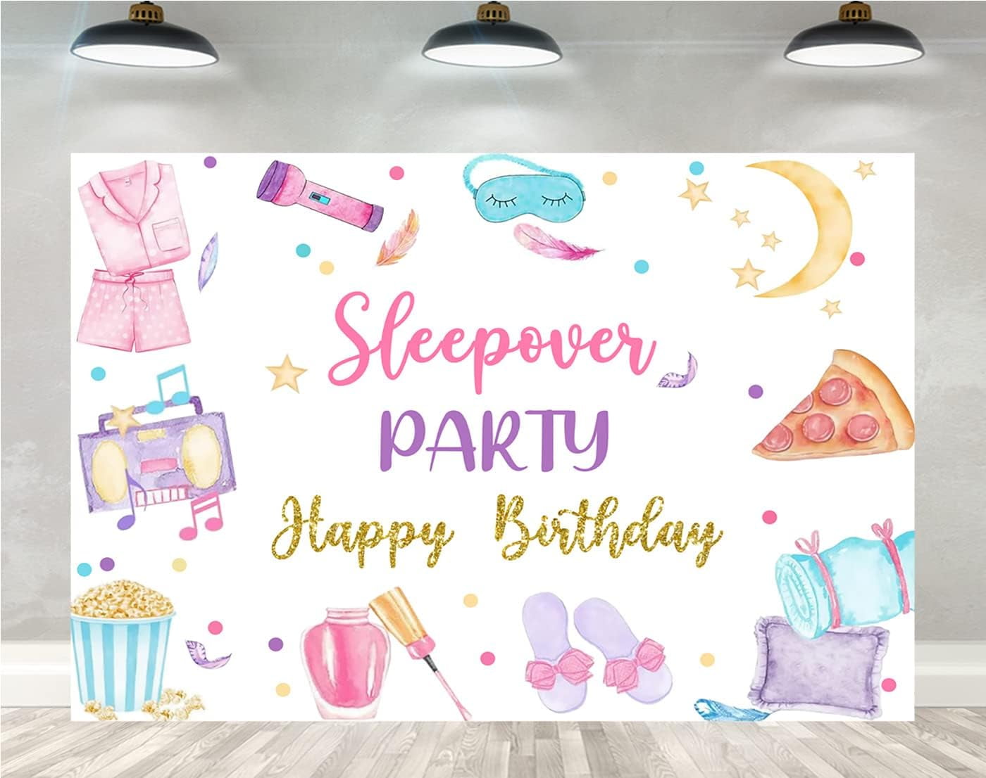 Sleepover Party Backdrop Sleepover Pajamas Pillow Fight Pink Girl Party ...