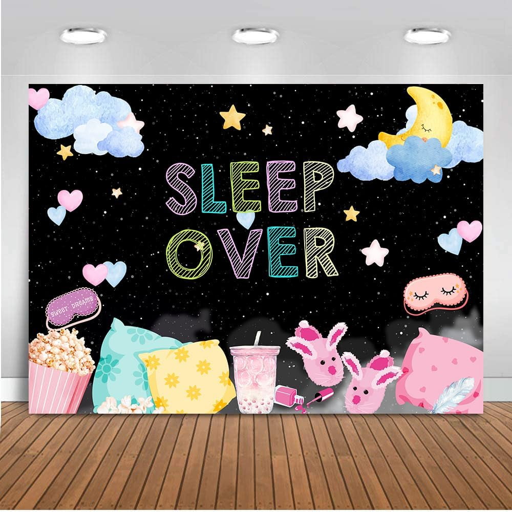 Sleepover Party Backdrop Sleepover Pajamas Pillow Fight Pink Girl Party ...