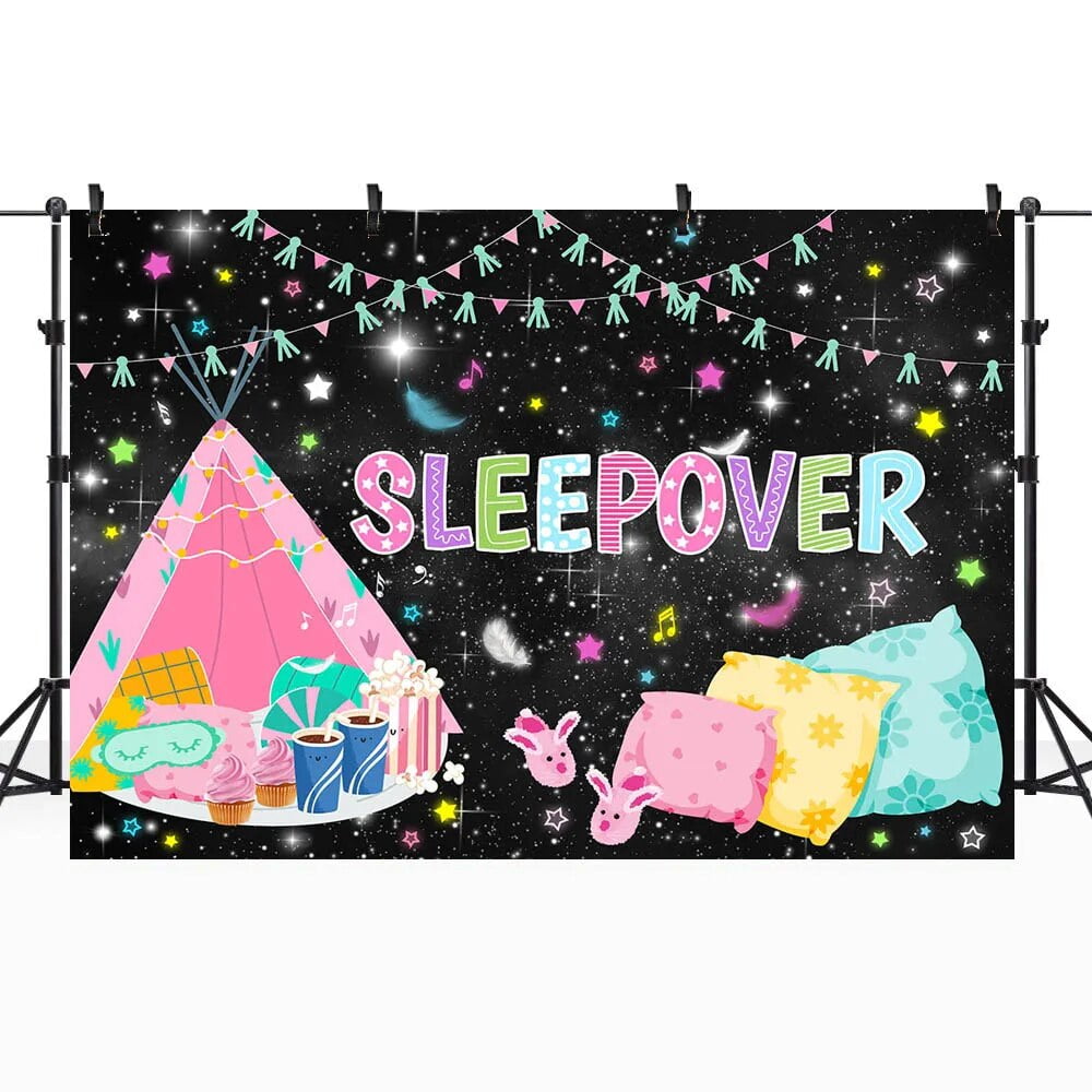 Sleepover Party Backdrop Slumber Pajama Pillow Tent Birthday Party ...