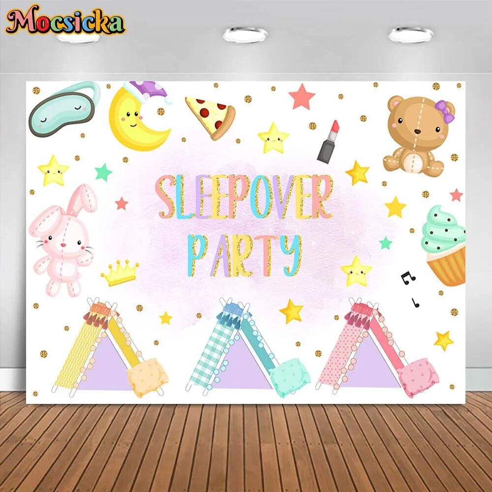 Sleepover Party Backdrop Slumber Pajamas Pillow SPA Girl Women Birthday ...