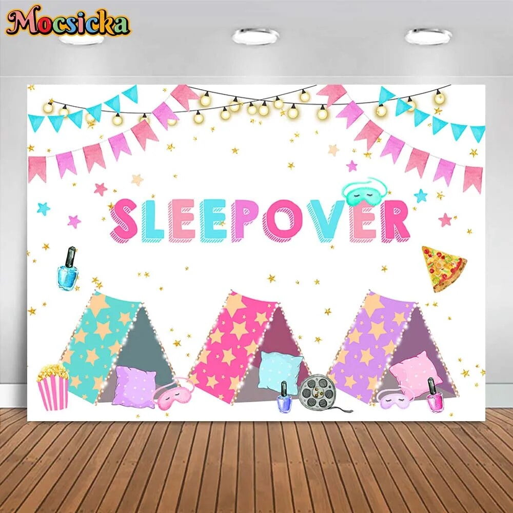 Sleepover Party Backdrop Slumber Pajamas Pillow SPA Girl Women Birthday ...