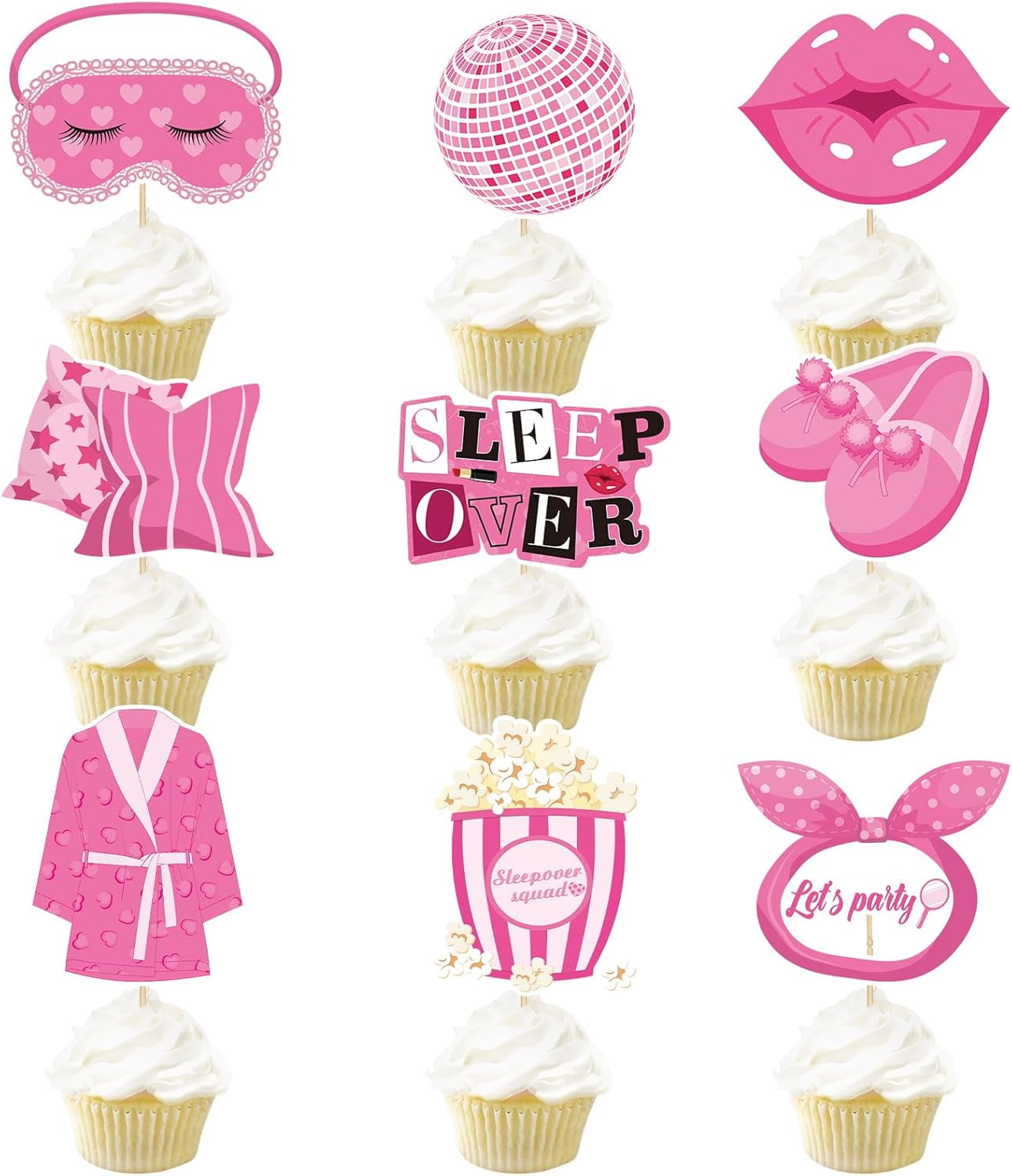 Sleepover Party Cupcake Toppers - 36 Pcs Hot Pink Slumber Party ...