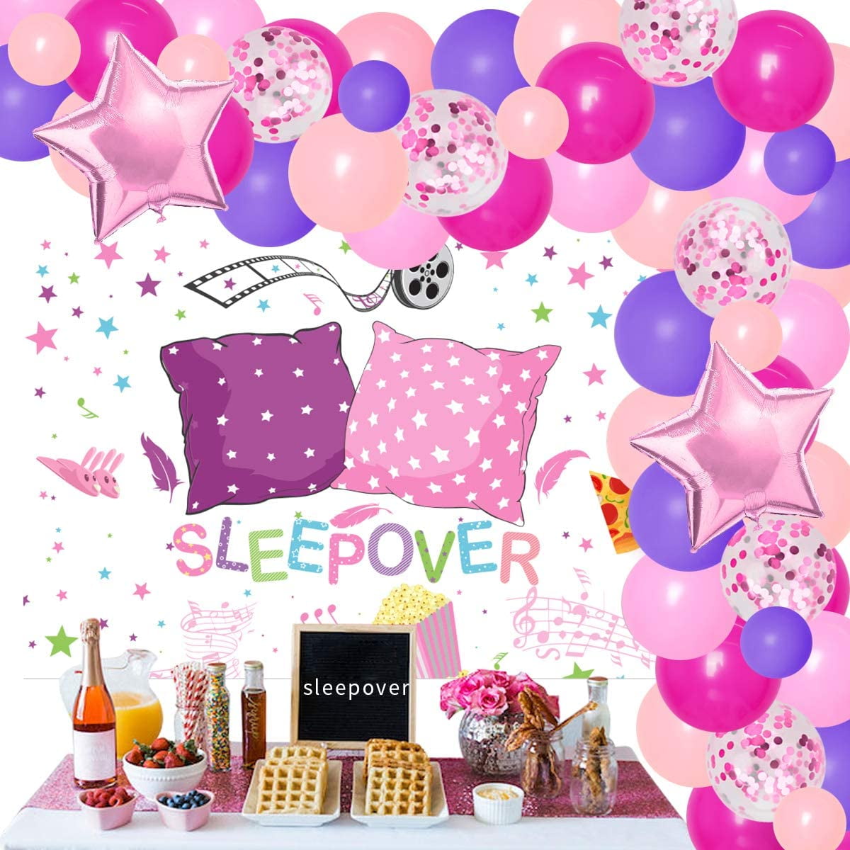 Kreatwow Girls' Sleepover Slumber Party Suppplies with Ballon & Banner ...