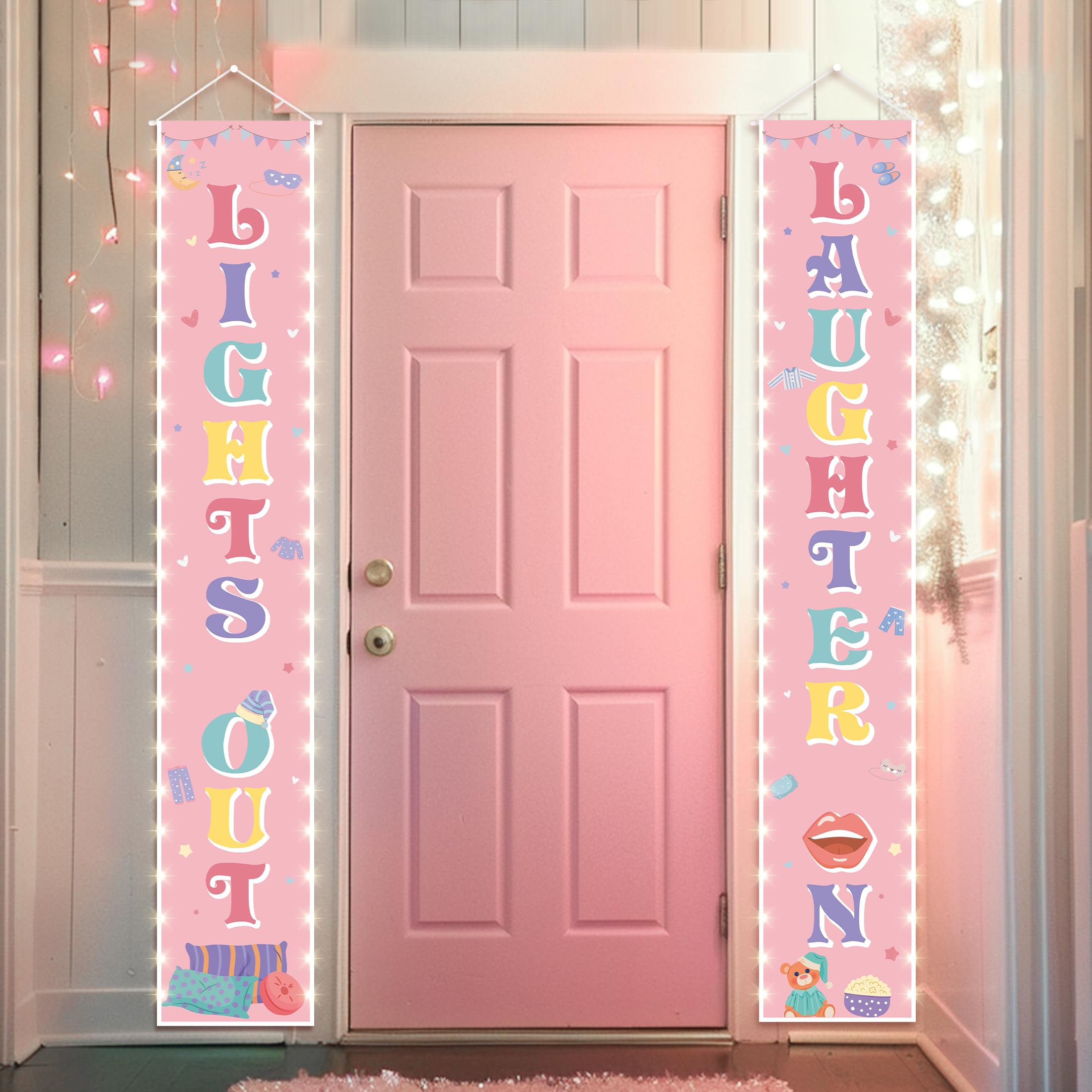 Sleepover Party Supplies for Girls, Sleepover Party Banner with Light ...