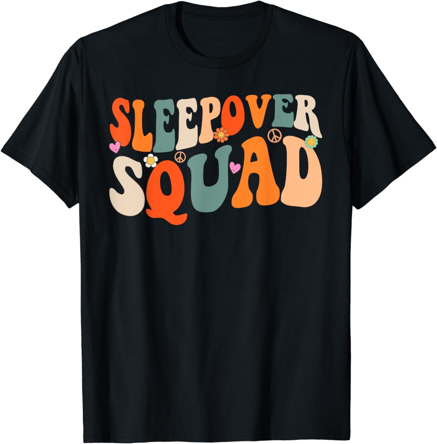 Sleepover Squad Groovy Retro Matching Pajama Slumber Party T-Shirt ...