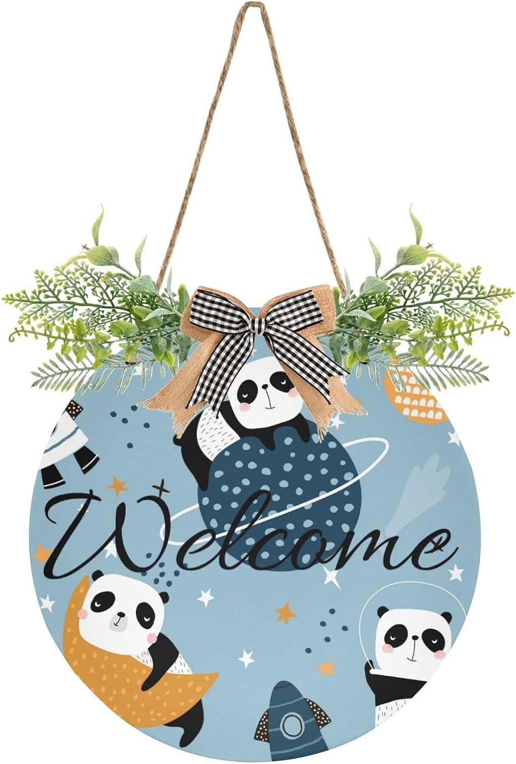 Sleepping Pandas Welcome Sign for Front Door, Round Sign Hanging ...