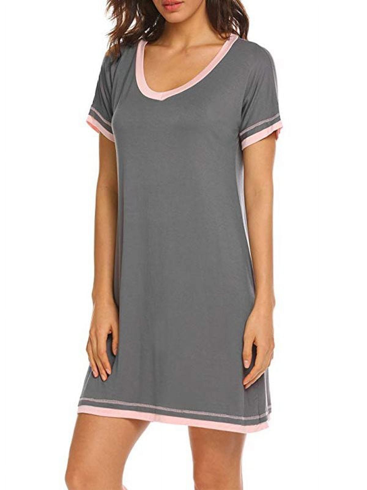 Sleepwear Womens Nightgown Cotton Sleep Shirt Dress Round Neck Short ...