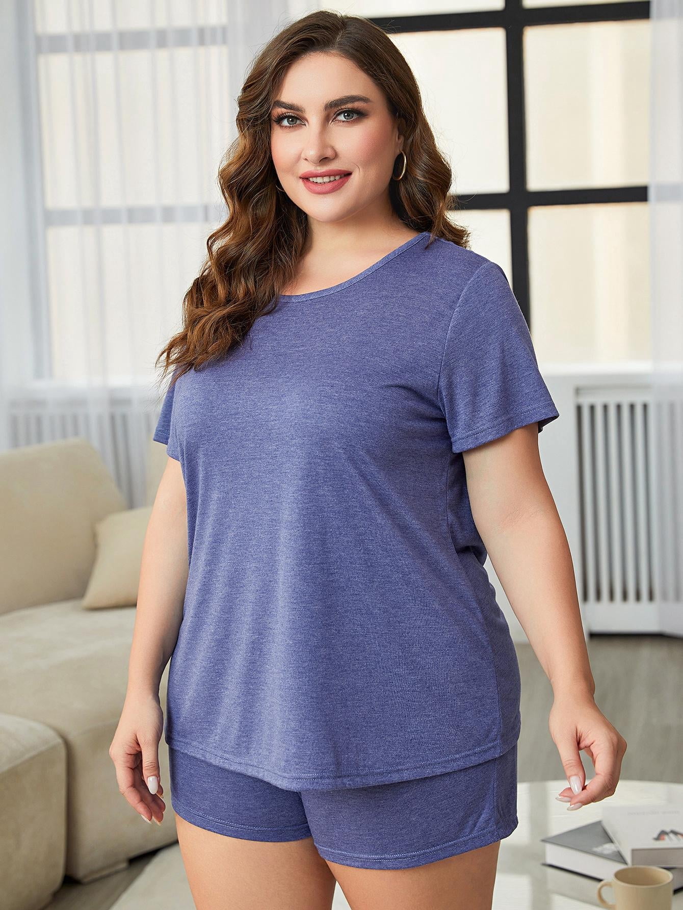 Sleepwear for Women Plus Size Pajama Set 2 Piece Short Sleeve Top and ...