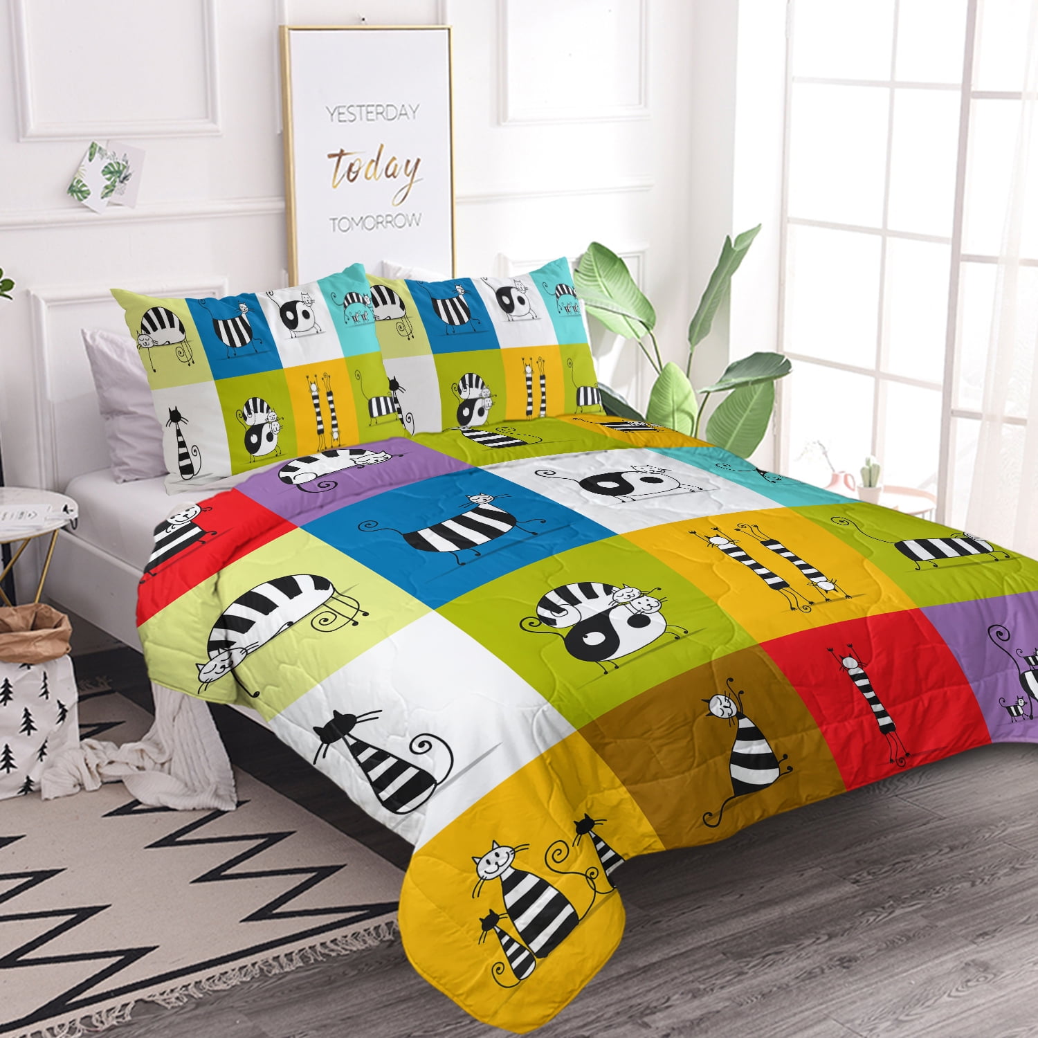 Sleepwish Cat Comforter Set Twin, Colourful Cute Cat Bedding Set for ...
