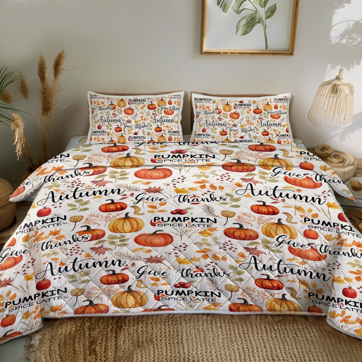 Sleepwish 3 Pieces Quilt Set Twin Size, Colorful Pumpkin Fall Leaves ...