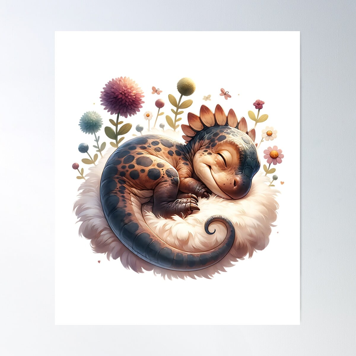 Sleepy Baby Allosaurus – Watercolor Prehistoric Dream Poster Wall Art ...