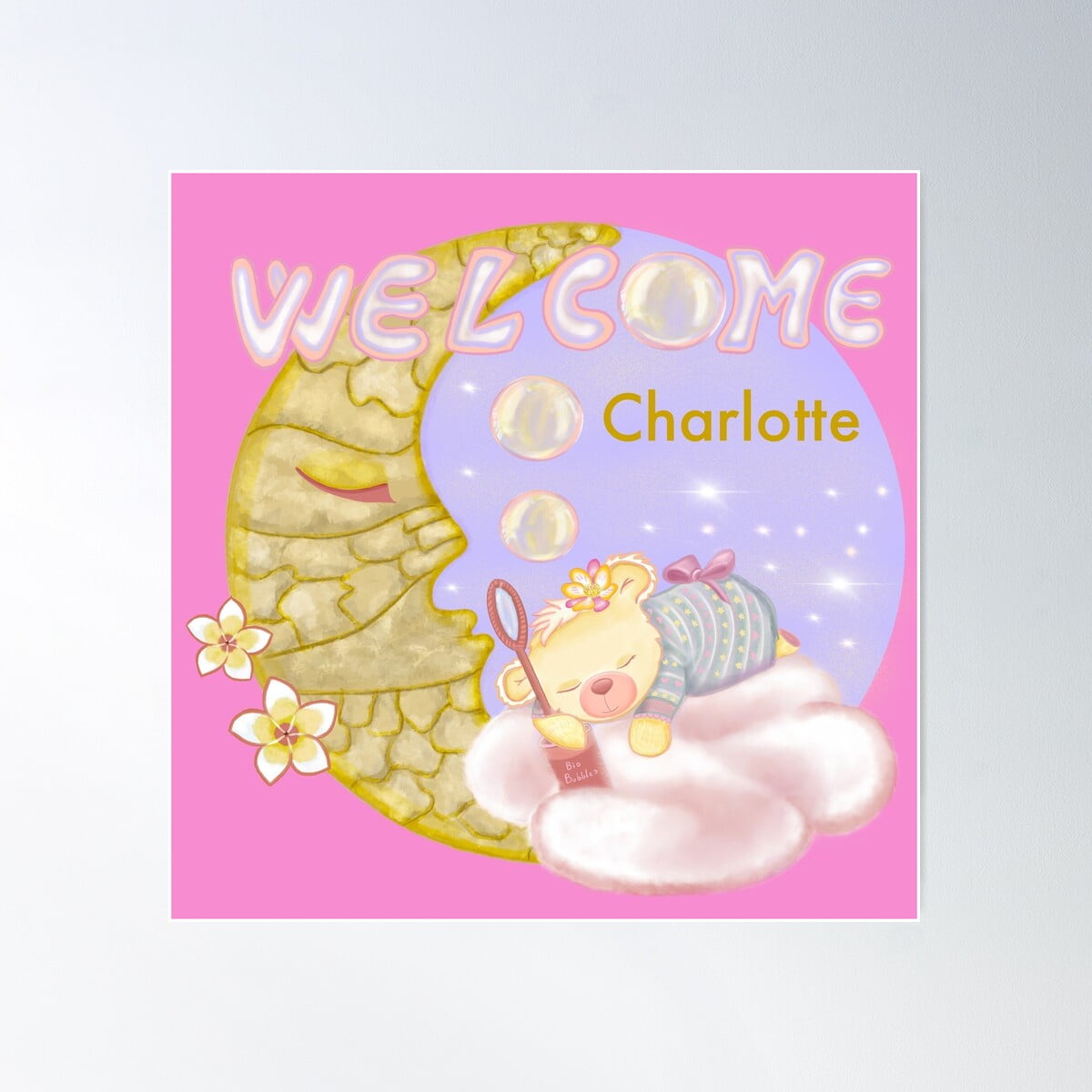 Sleepy Bear Welcome Charlotte – Baby Shower Gift Poster Wall Art, Modern Wall Decor For Living ...