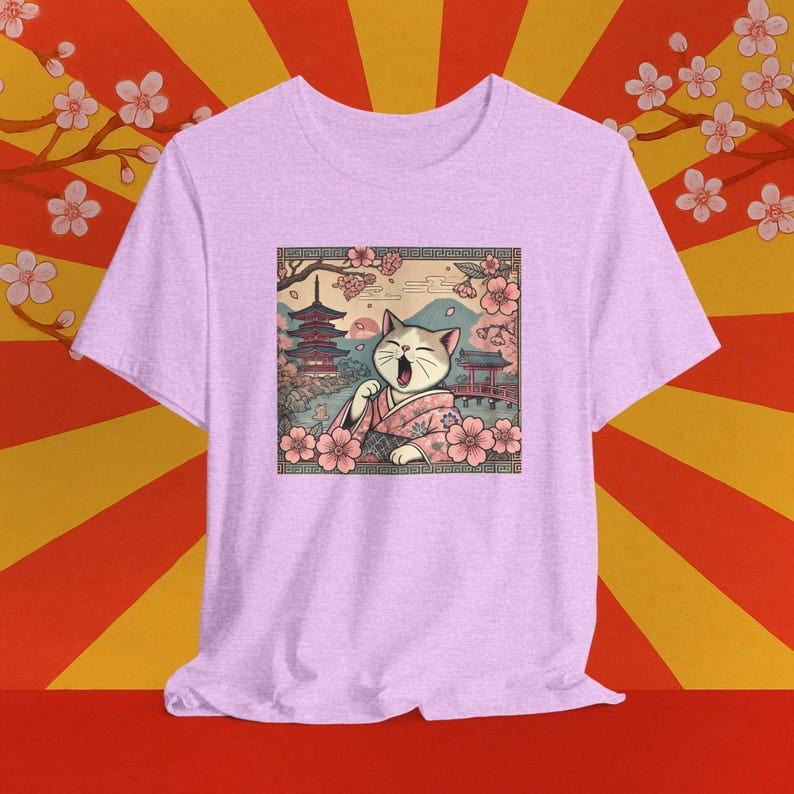 Sleepy Cat Zen Neko Tee - Japanese Kimono Cat, Edo-Inspired Art ...