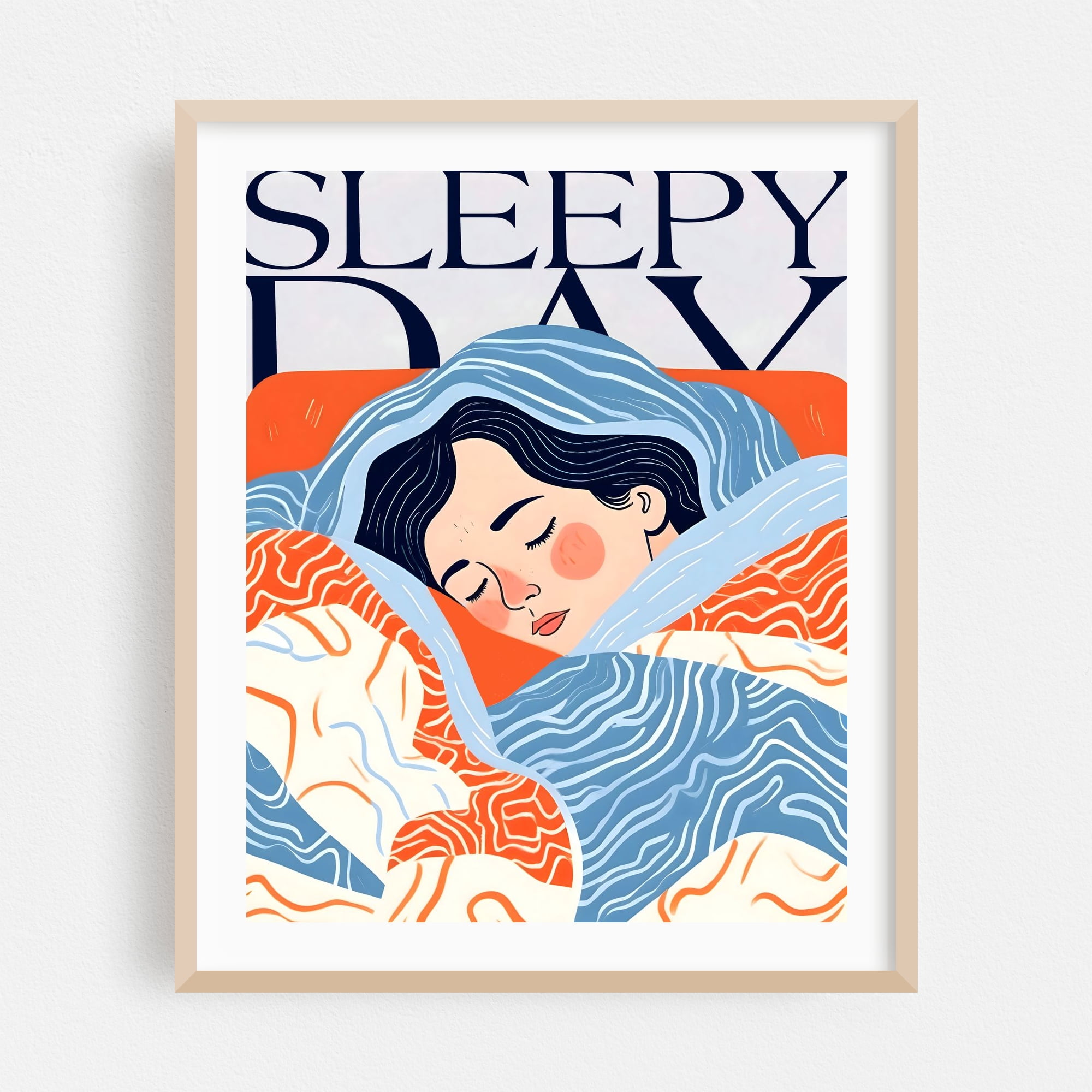 Sleepy Day - India Illustration Modern Art Typography Oak Framed Wall ...