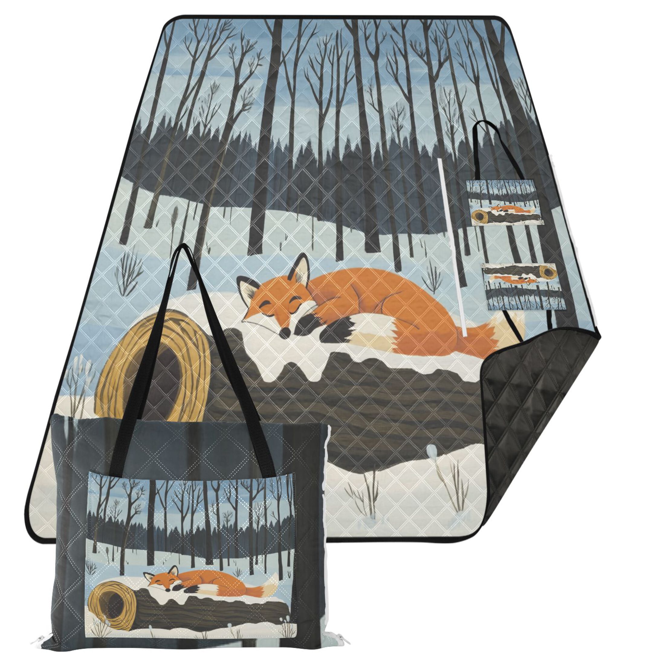 Sleepy Fox 60x80in Waterproof Picnic Mat, Foldable Backpack, Dual-Sided ...