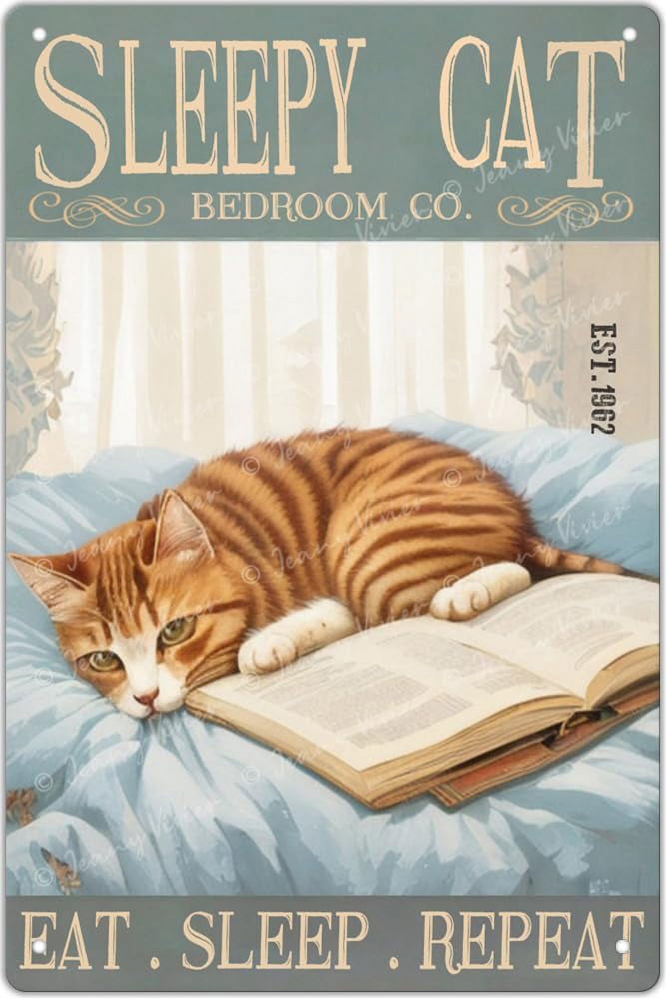 Sleepy Kitty Metal Tin Sign Cat Wall Sign Funny Bathroom Decor Vintage ...