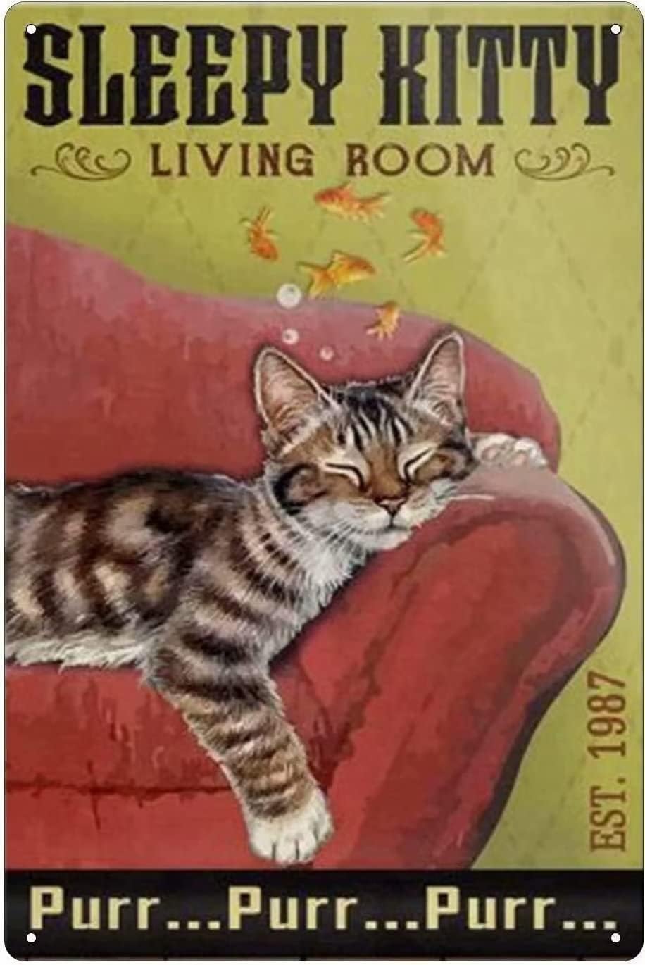 Sleepy Kitty Metal Tin Sign Purr. Purr.Purr Wallart Artwork Poster Farm ...