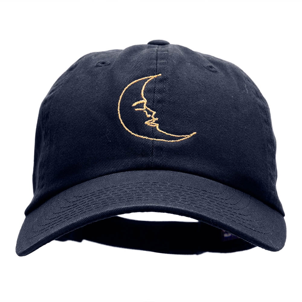 Sleepy Moon Outline Embroidered Unstructured Cotton Twill Cap - Navy ...
