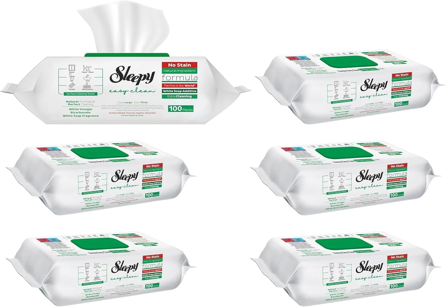 Sleepy Pack of 2, 3 and 6, Easy Clean All Purpose Cleaning Wipes, White ...