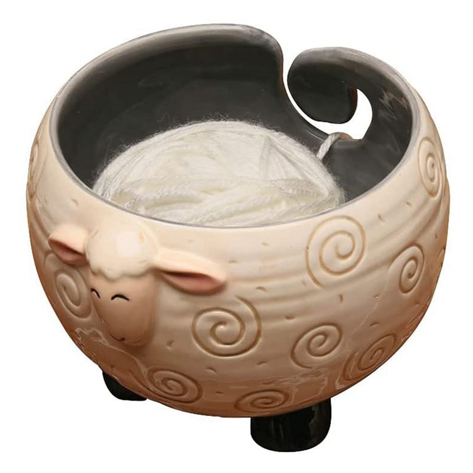 Sleepy Sheep Ceramic Yarn Bowl Knitting Bowl - Holds Ball of Yarn for ...