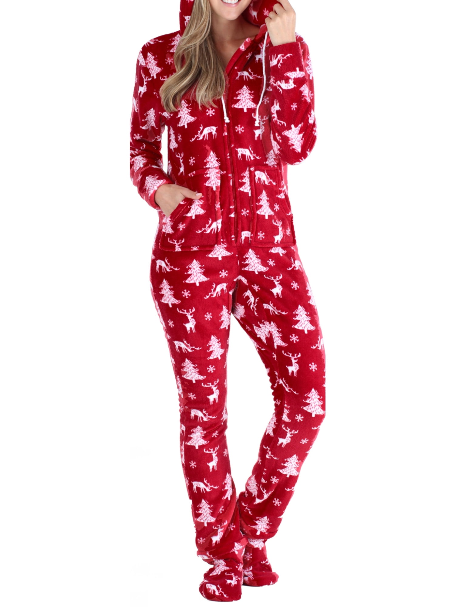 SleepytimePjs Women's Fleece Hooded Footed Onesie Pajama - Walmart.com
