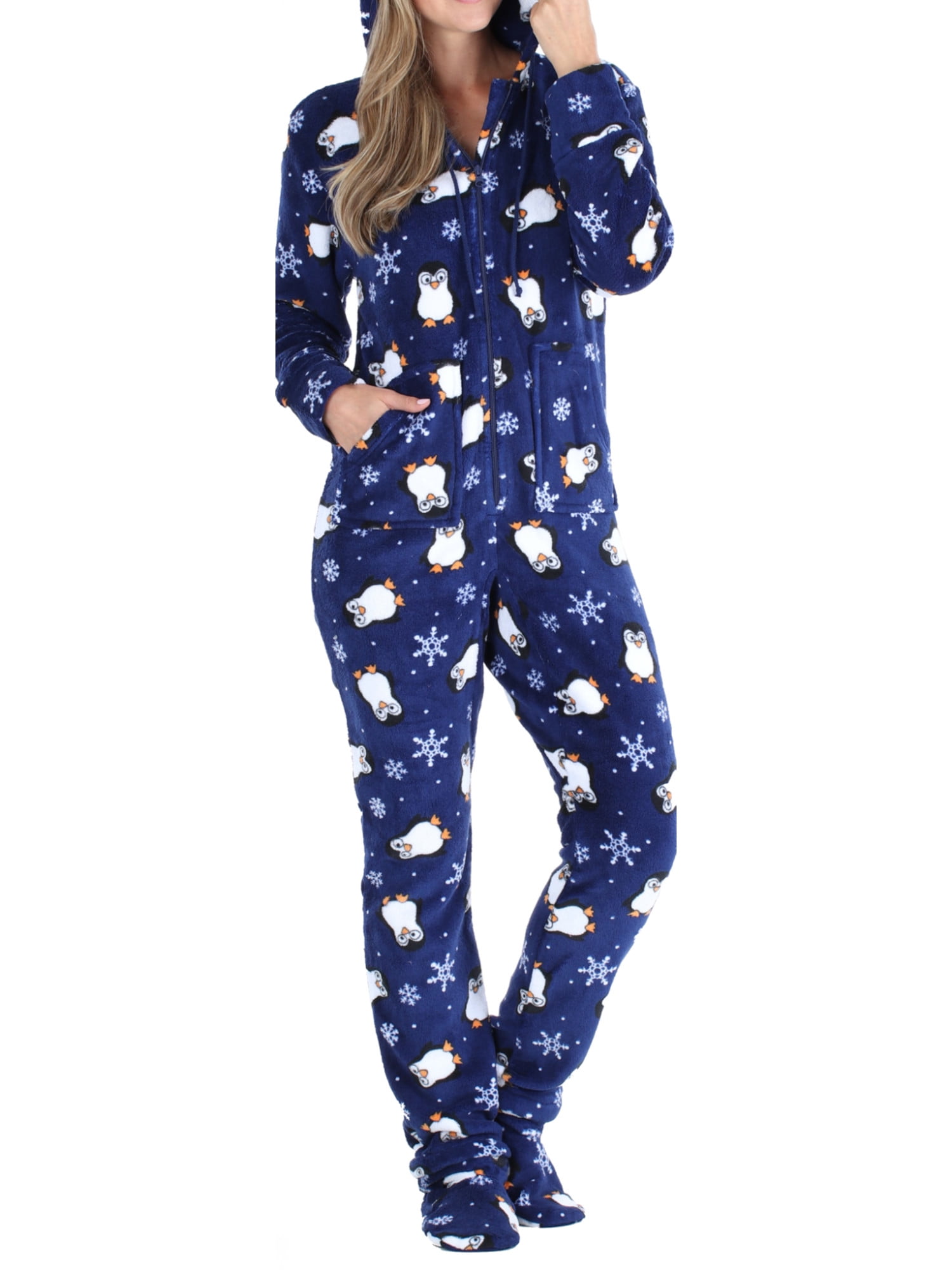 SleepytimePjs Women's Fleece Hooded Footed Onesie Pajama - Walmart.com