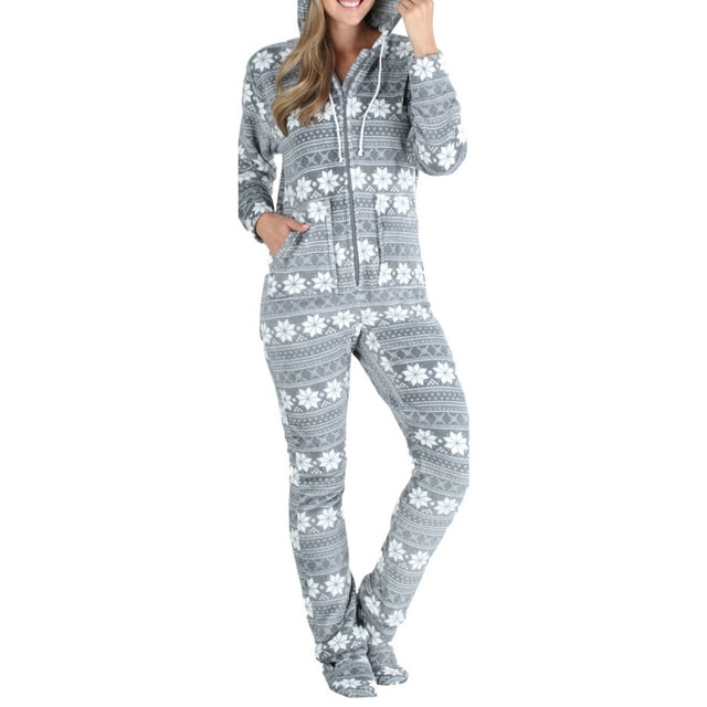 SleepytimePjs Women's Adult Footie Onesie Pajamas, Fleece Hooded with ...